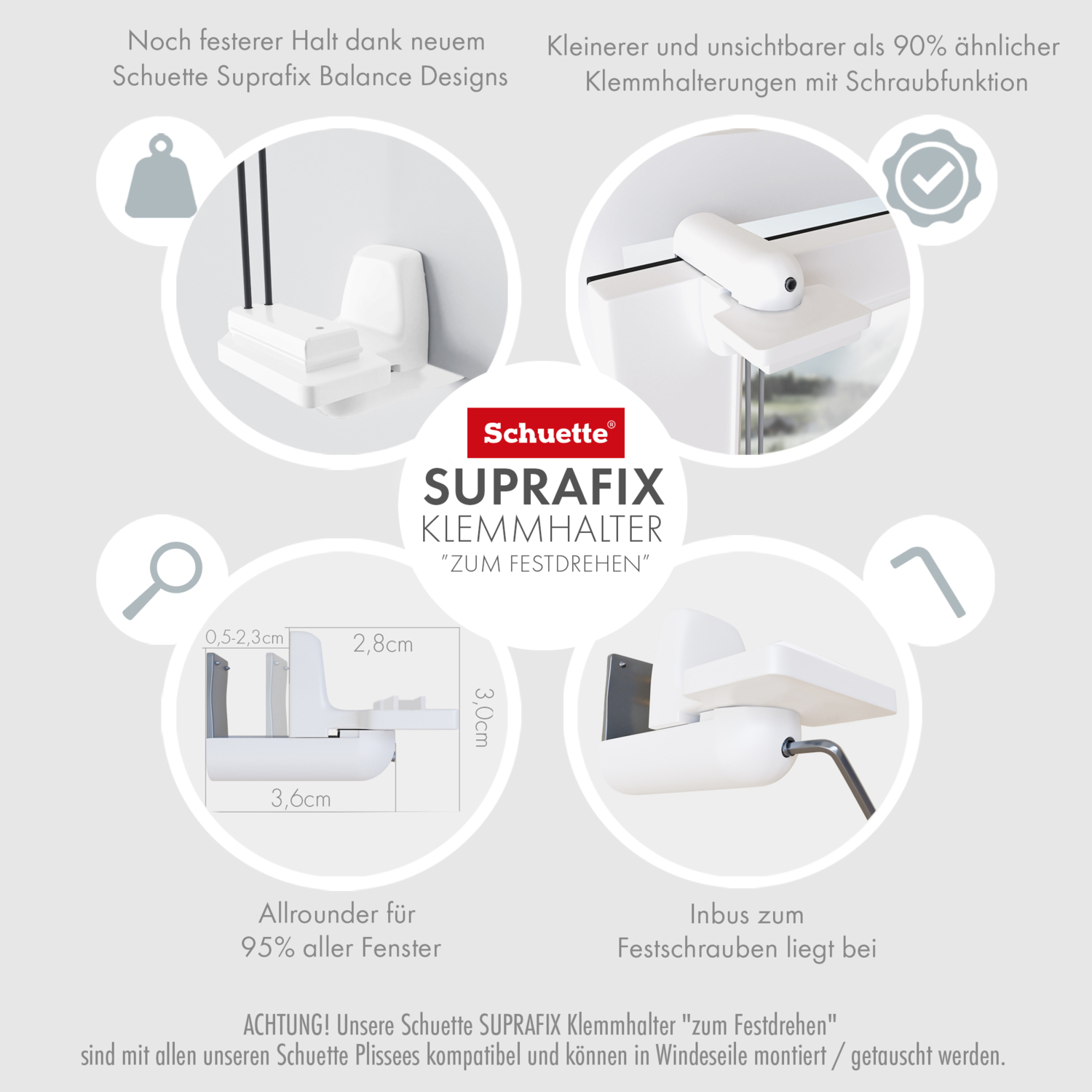 Schuette® Suprafix Plissee Klemmhalter "Zum Festdrehen" (Klemmfix) 4 ...